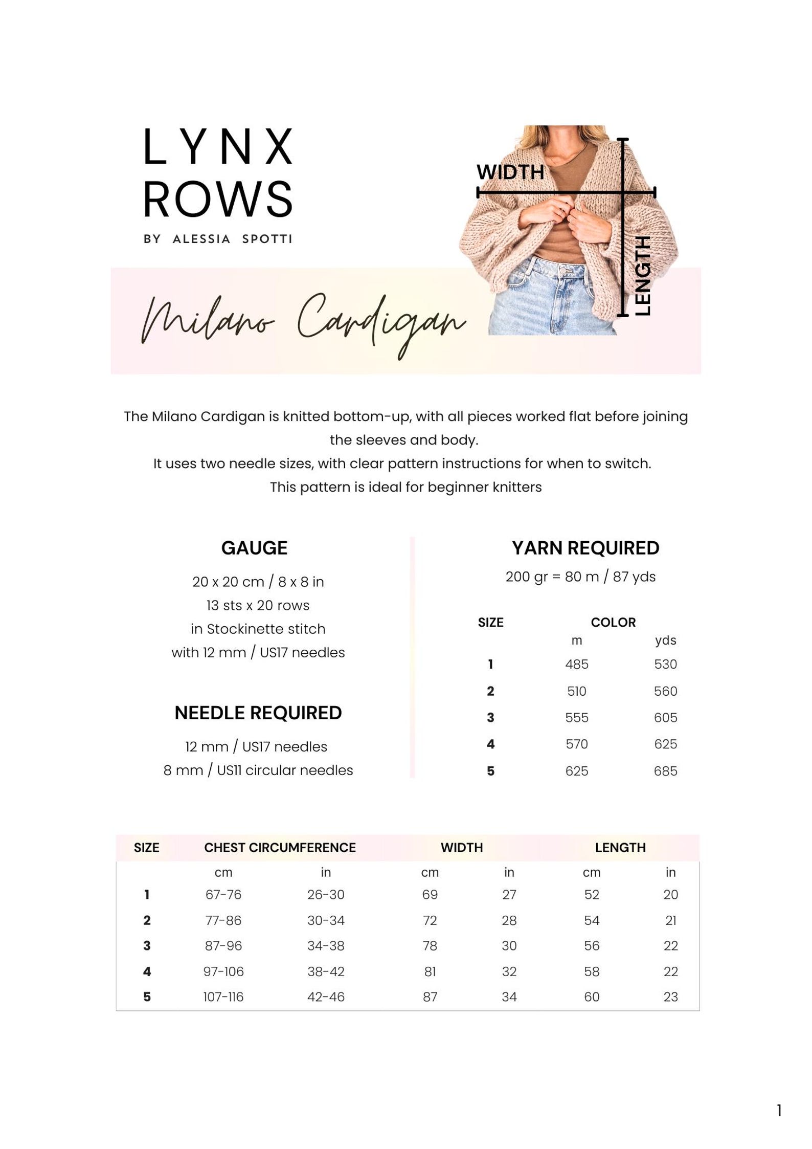 Milano Cardigan Knitting Pattern | Instant Digital Download (english ...