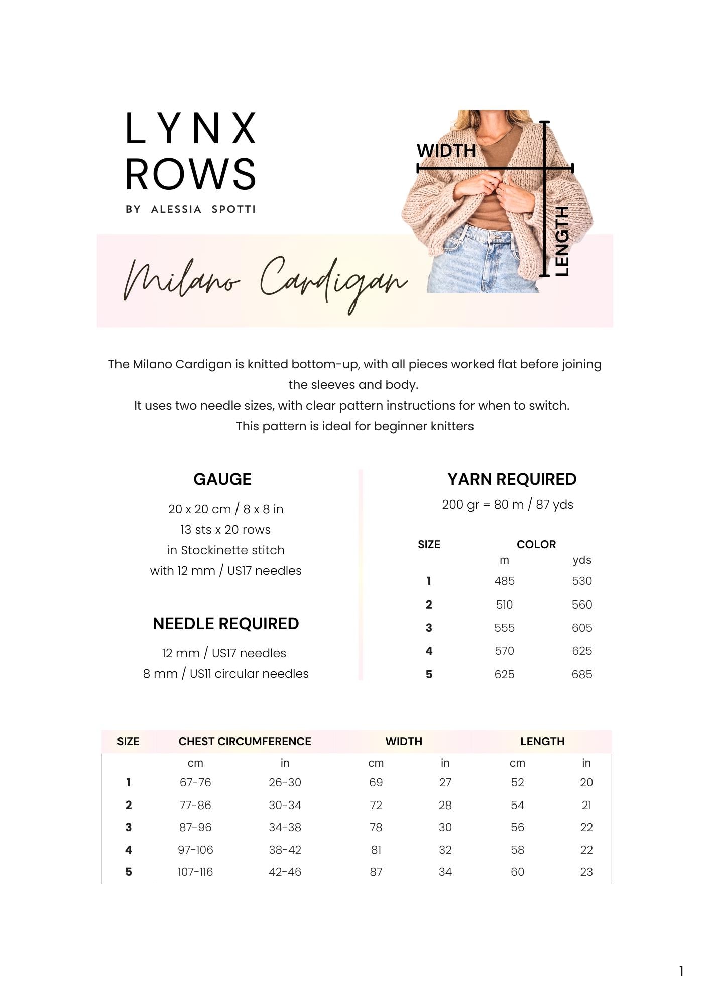 Milano Cardigan Knitting Pattern | Instant Digital Download (english ...