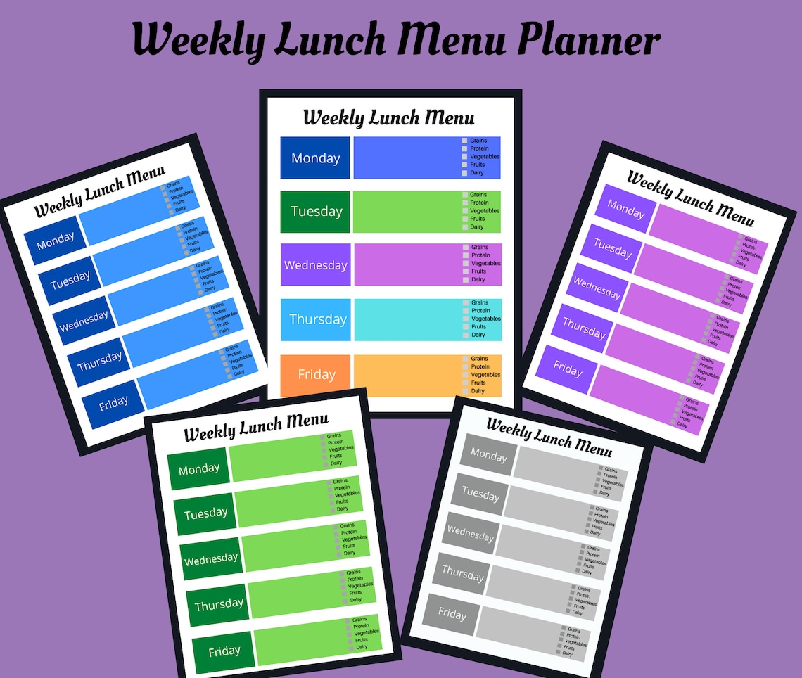 Weekly Lunch Menu Planner Template for School/kids/work/family-digital ...