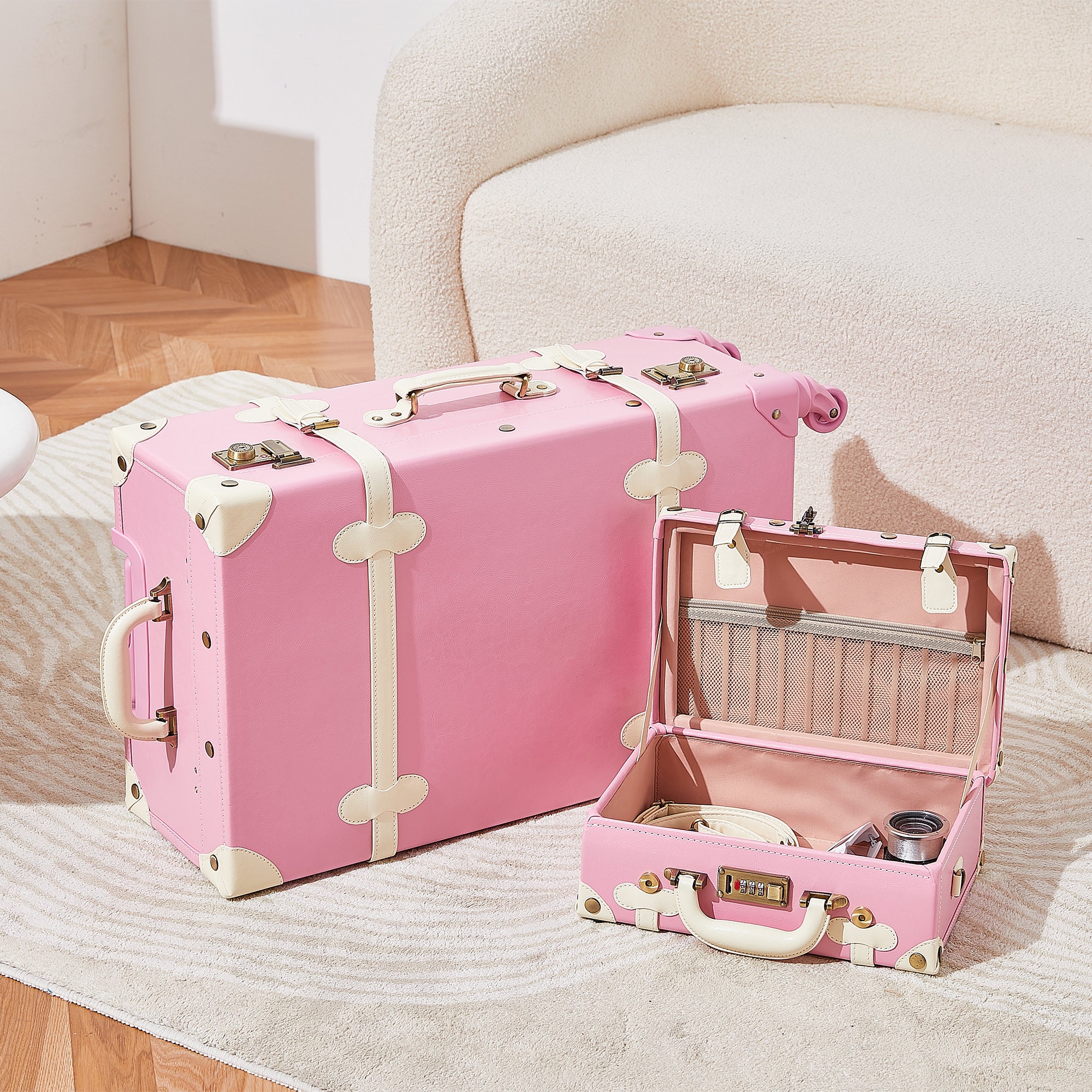 Personalized Rose Pink Suitcase for Women, Luggage Set With Spinner ...