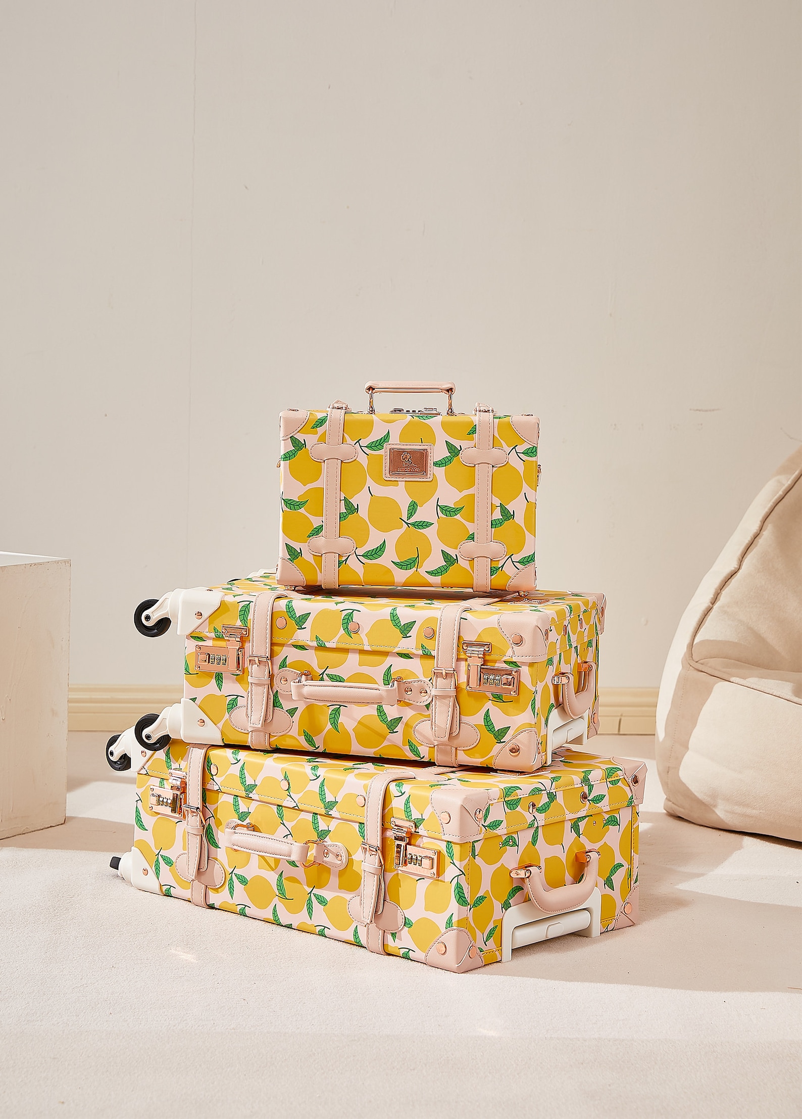 Lemon Pattern Suitcase Set for Woman, Luggage With Wheels, Travel ...