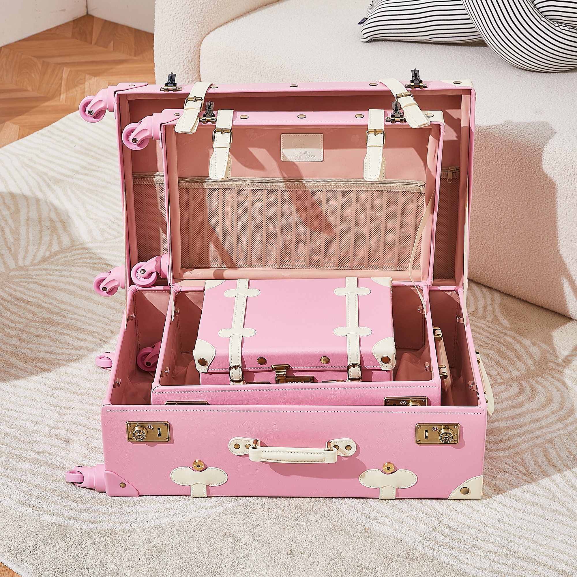 Personalized Rose Pink Suitcase for Women, Luggage Set With Spinner ...