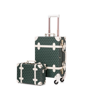 Green Diamond Pattern Suitcase Set for Woman, Luggage With Wheels ...