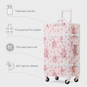Pink Floral Suitcase for Women, Luggage Set With Spinner Wheels and TSA ...