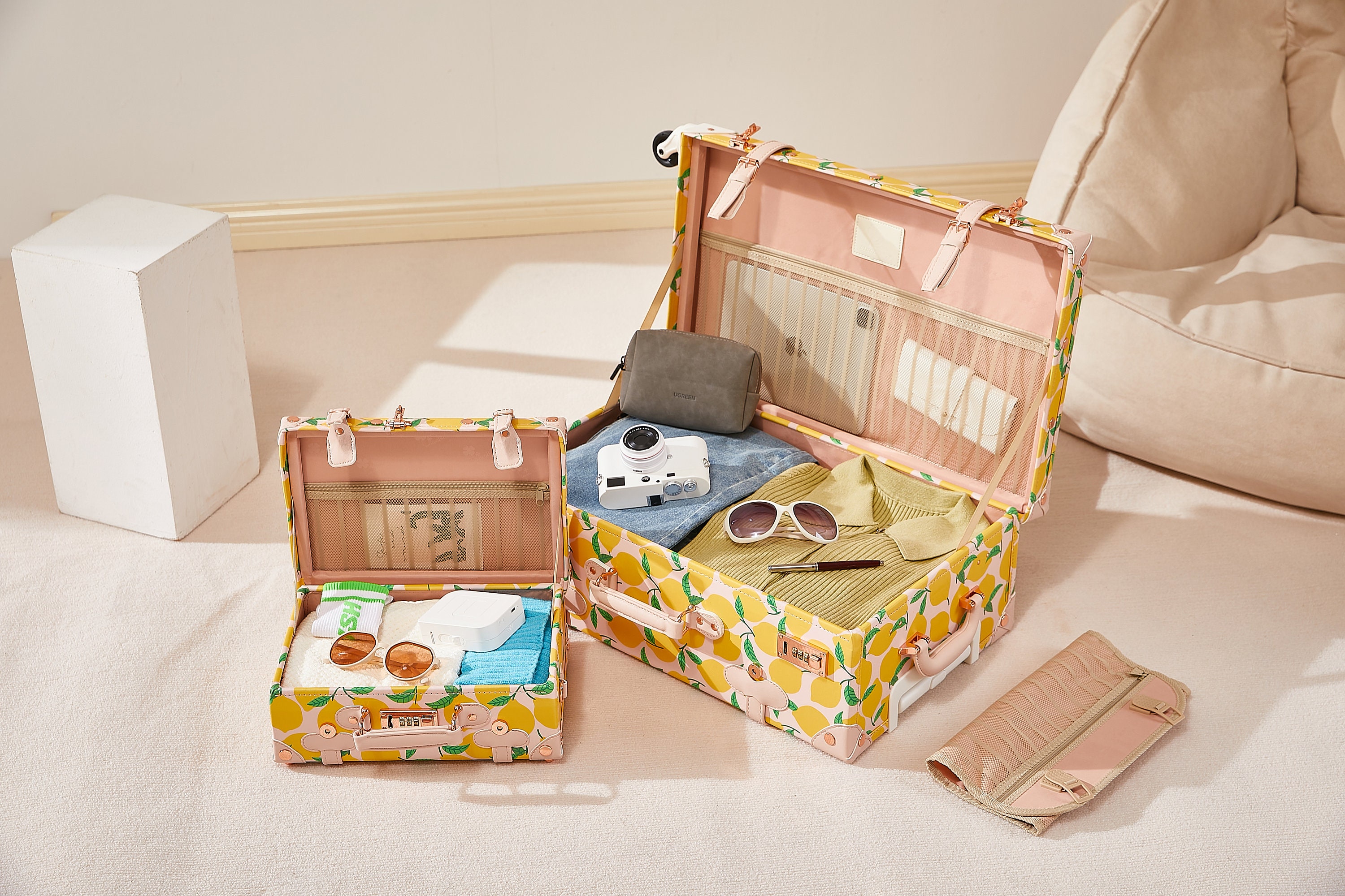 Lemon Pattern Suitcase Set for Woman, Luggage With Wheels, Travel ...