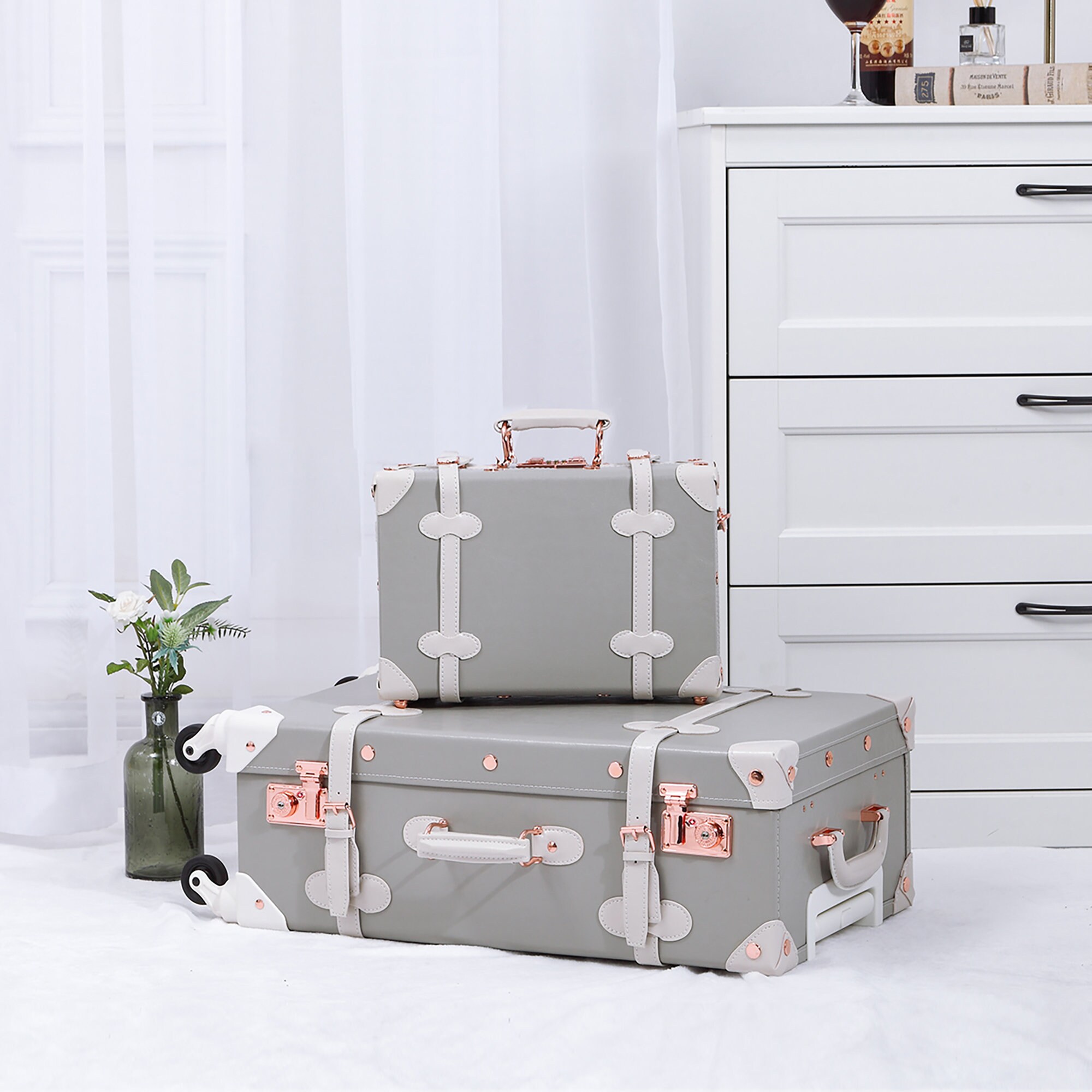 Personalized Gray Suitcase Luggage Set With Wheels and Combo - Etsy