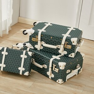 Green Diamond Pattern Suitcase Set for Woman, Luggage With Wheels ...
