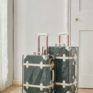 Green Diamond Pattern Suitcase Set for Woman, Luggage With Wheels ...