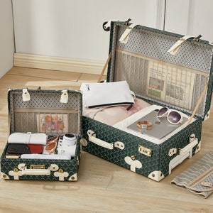 Green Diamond Pattern Suitcase Set for Woman, Luggage With Wheels ...