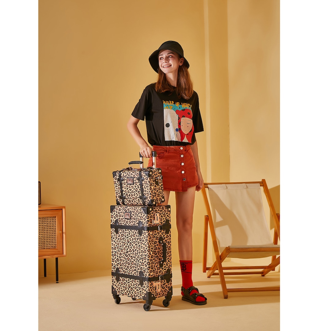 Leopard Print Suitcase, Luggage Set With Wheels and Combo Locks, Travel ...