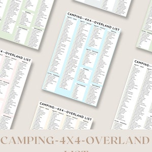 Camping 4x4 Overland List, Excel, Printable PDF, Digital Download ...