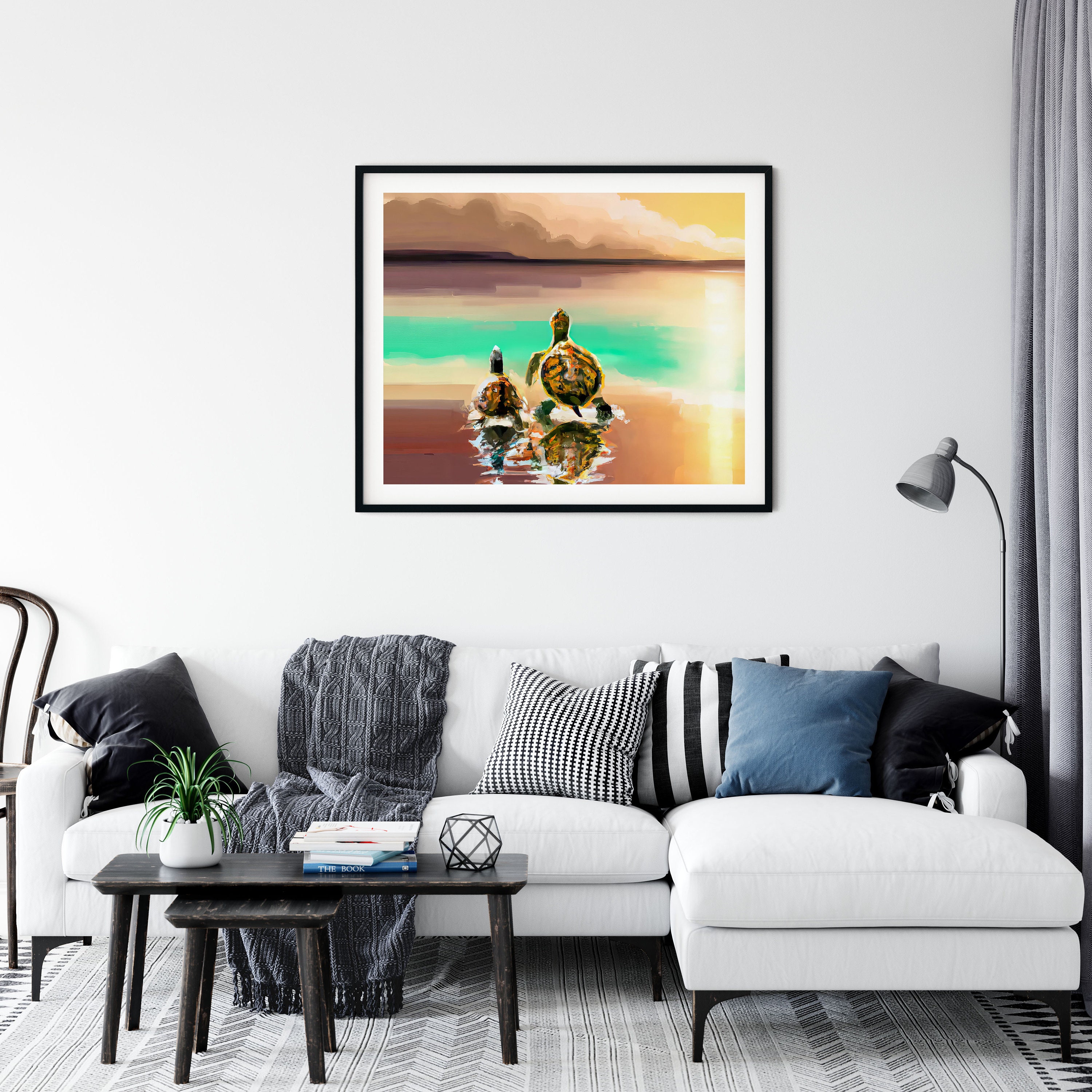 Two Turtles on the Beach Wall Art Poster Printable Golden - Etsy