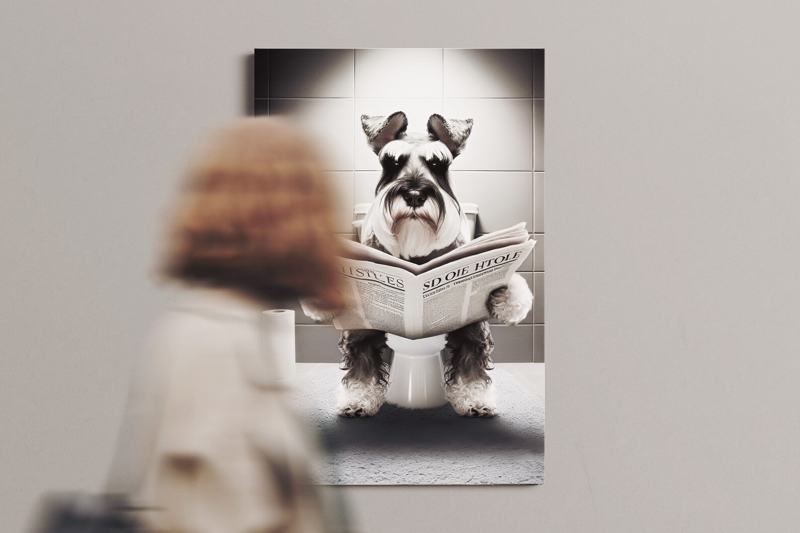 Schnauzer, Sitting on the Toilet, Reading Newspaper, Funny Bathroom ...