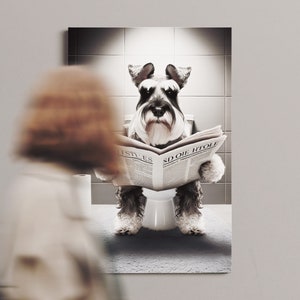 Schnauzer, Sitting on the Toilet, Reading Newspaper, Funny Bathroom ...