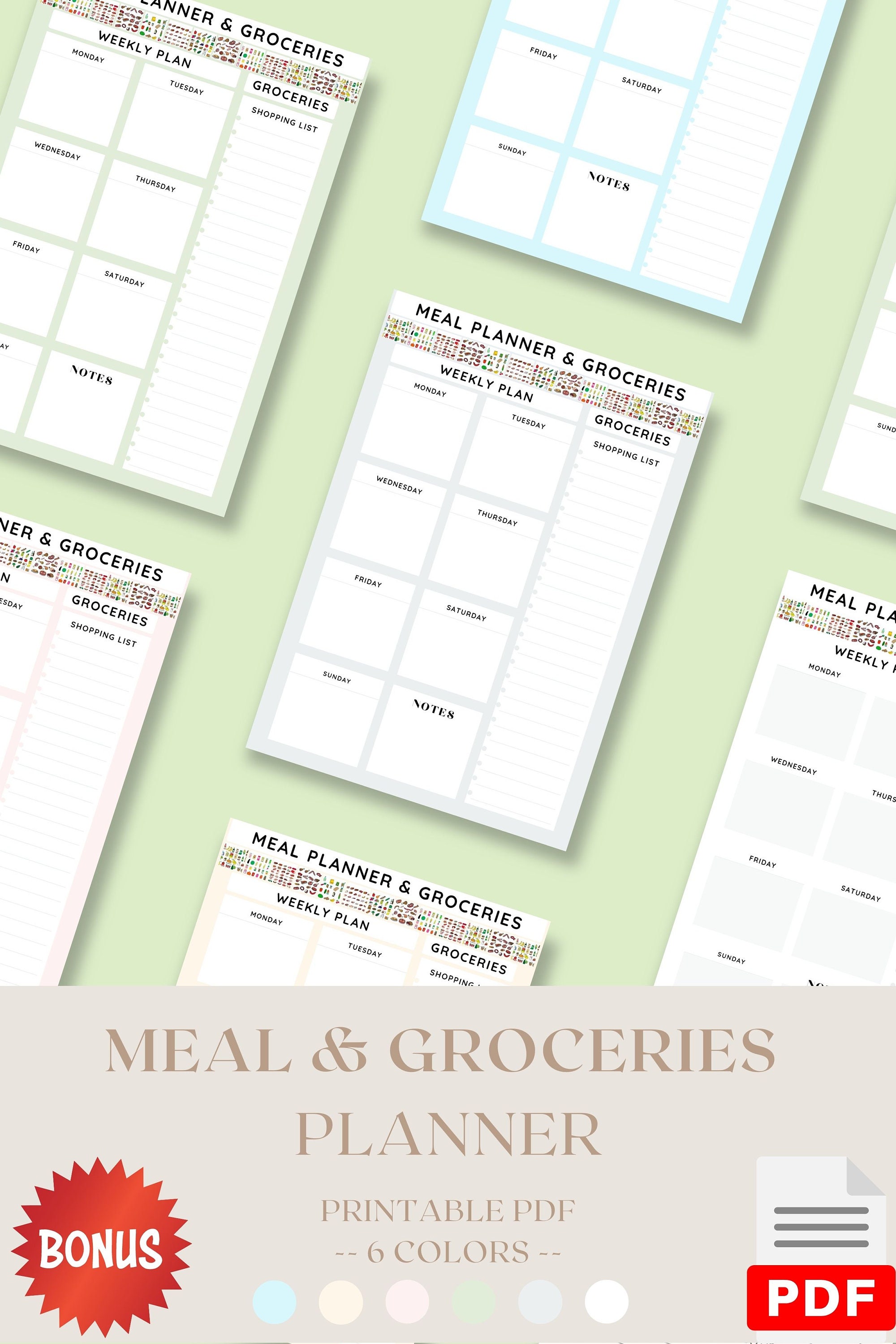 Meal Groceries Planner, Excel, Printable PDF, Digital Download, Meal ...