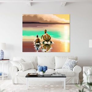 Two Turtles on the Beach Wall Art Poster Printable Golden - Etsy