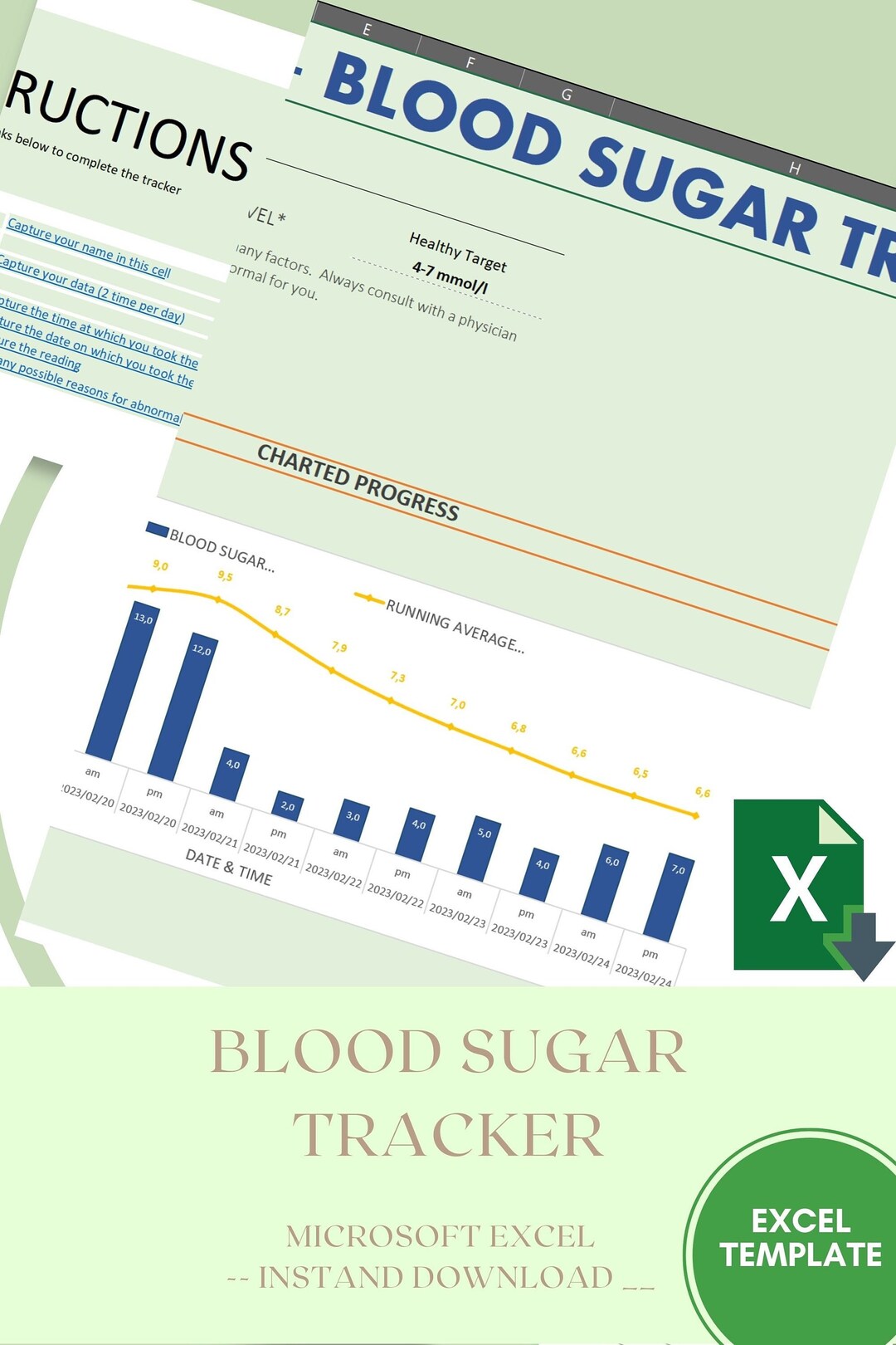 Blood Sugar Excel Tracker, Printable PDF Tracker, Digital Download ...