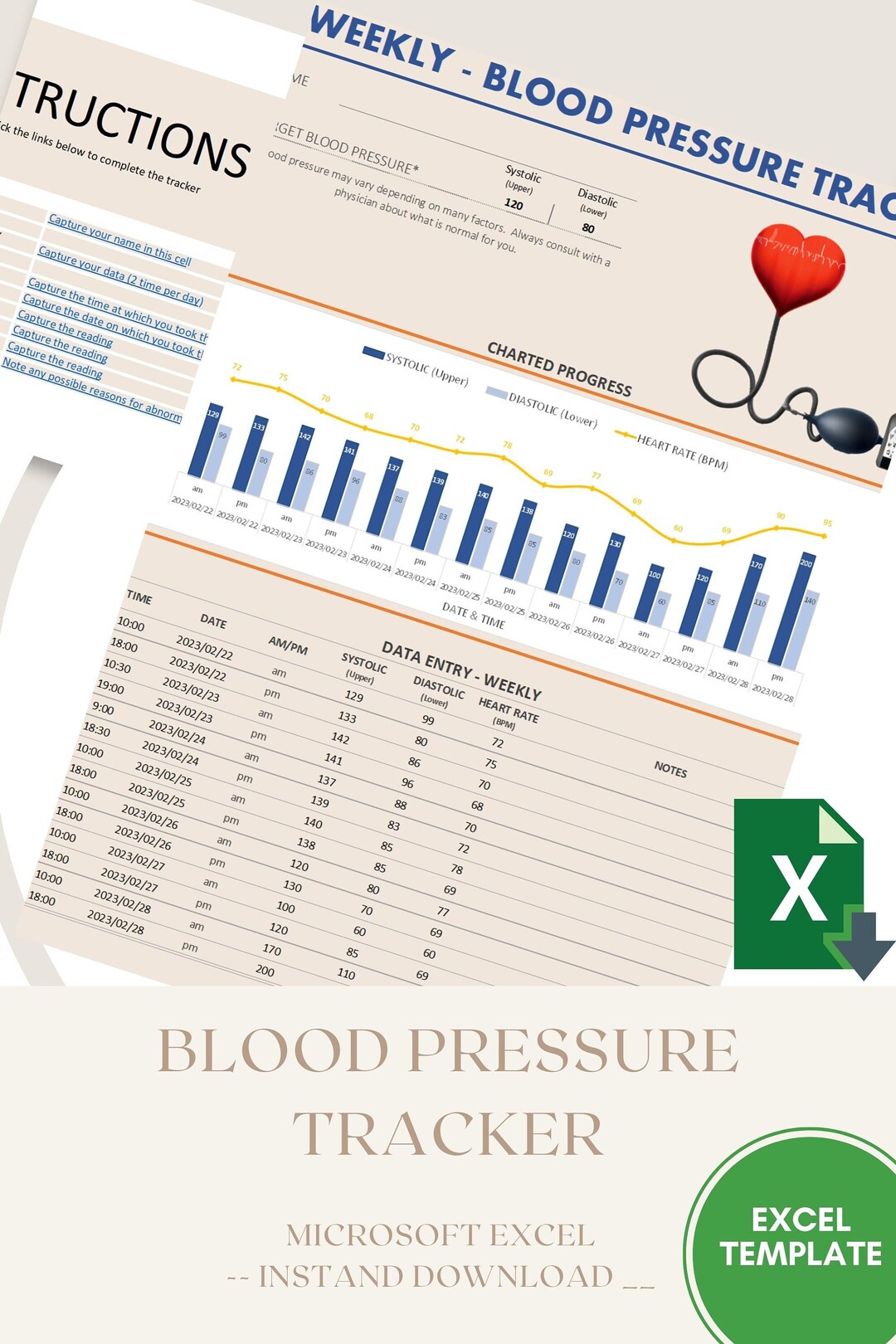 Blood Pressure Excel Tracker, Printable Tracker, Digital Download ...