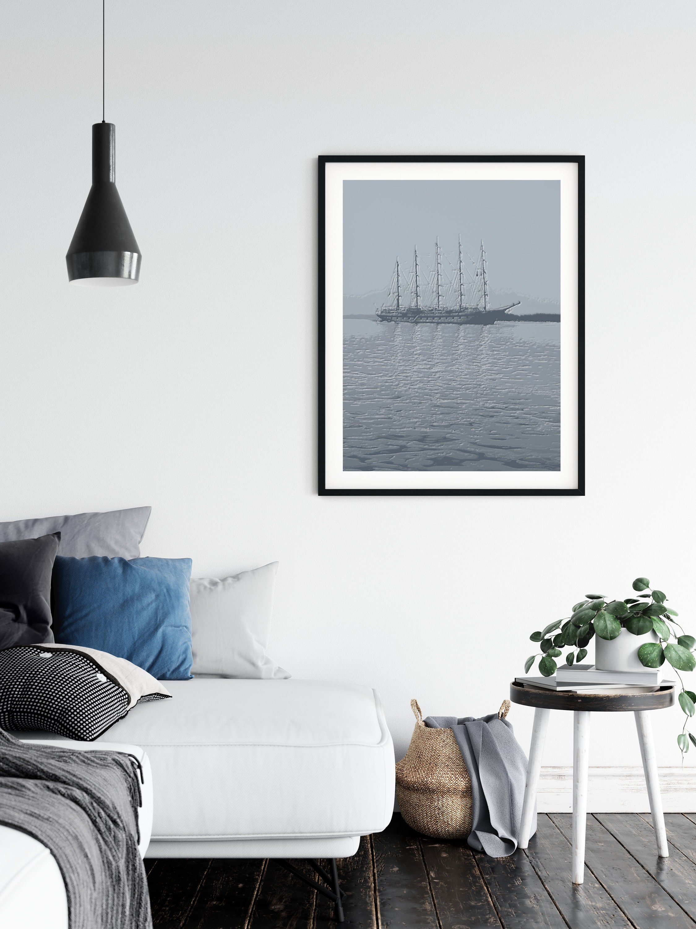 Vintage Sail Ship Wall Art Poster Printable Blue and White - Etsy