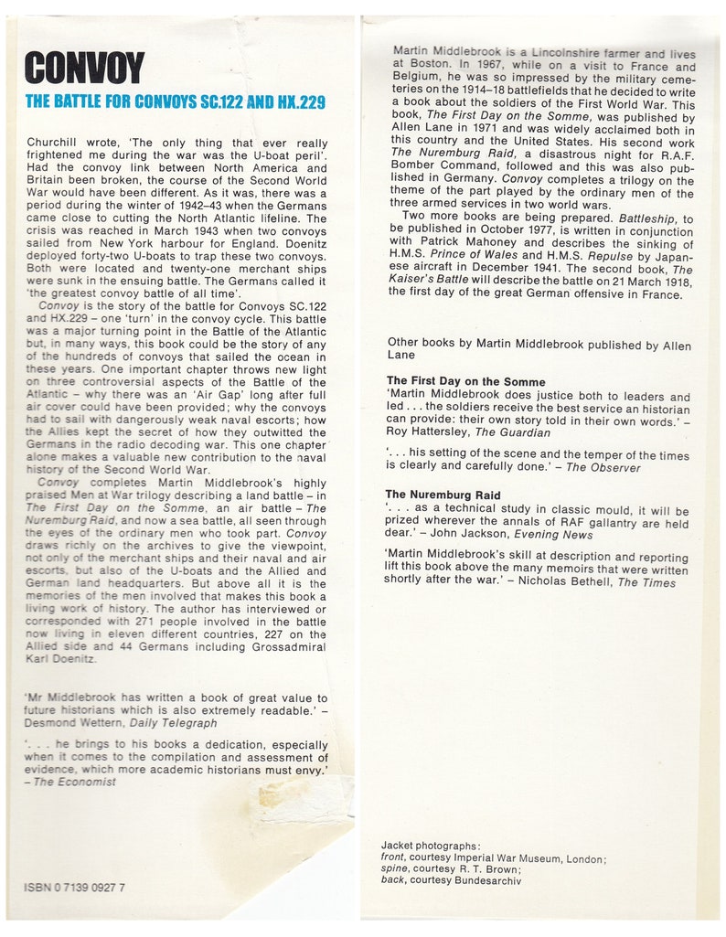 CONVOY: the Battle for Convoys SC.122 and HX.229 by Martin Middlebrook ...