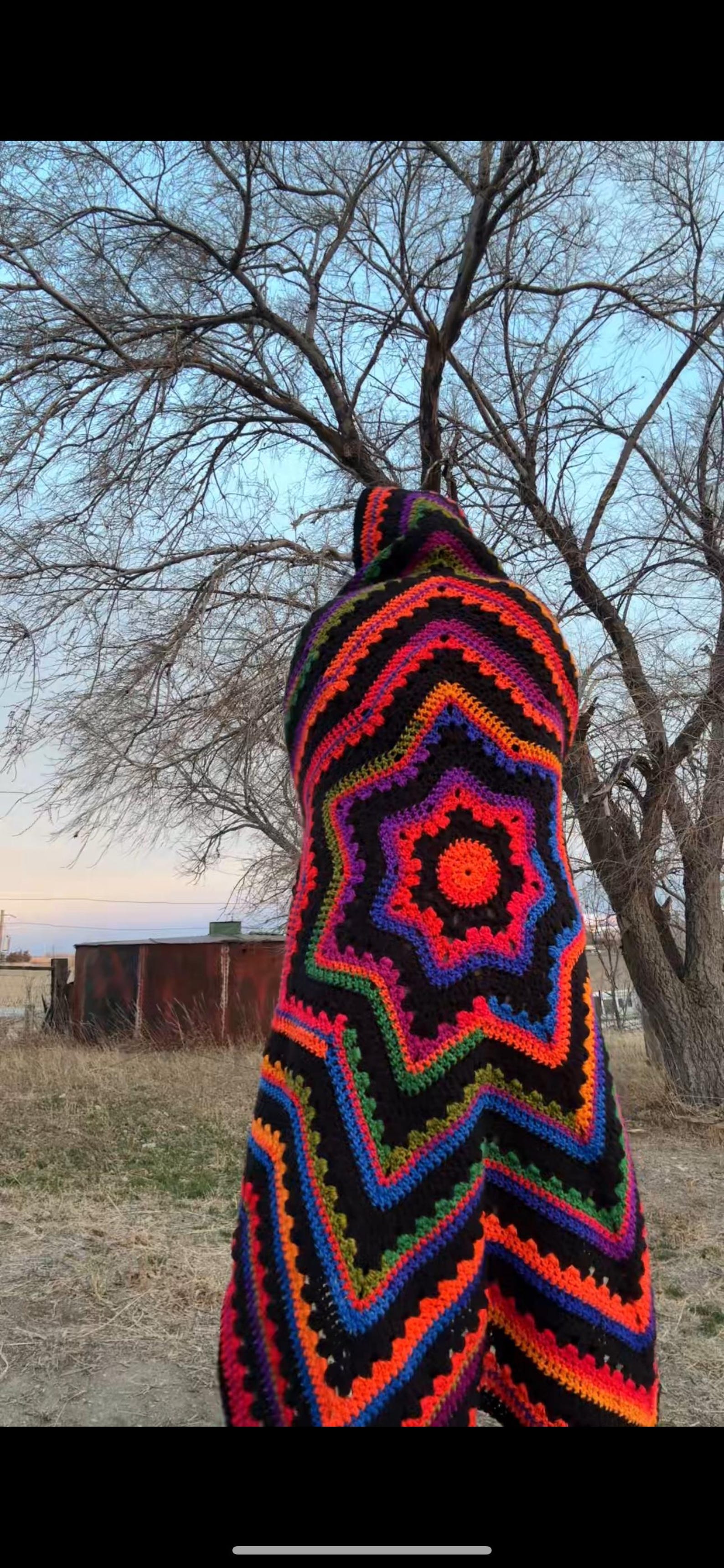 Chemical Burn Star Crochet Blanket Afghan Throw Multicolor Handmade ...