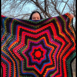 Chemical Burn Star Crochet Blanket Afghan Throw Multicolor Handmade ...
