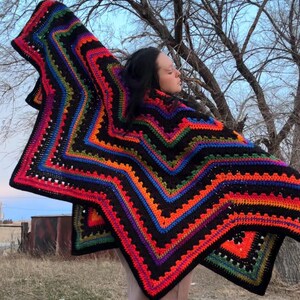Chemical Burn Star Crochet Blanket Afghan Throw Multicolor Handmade ...