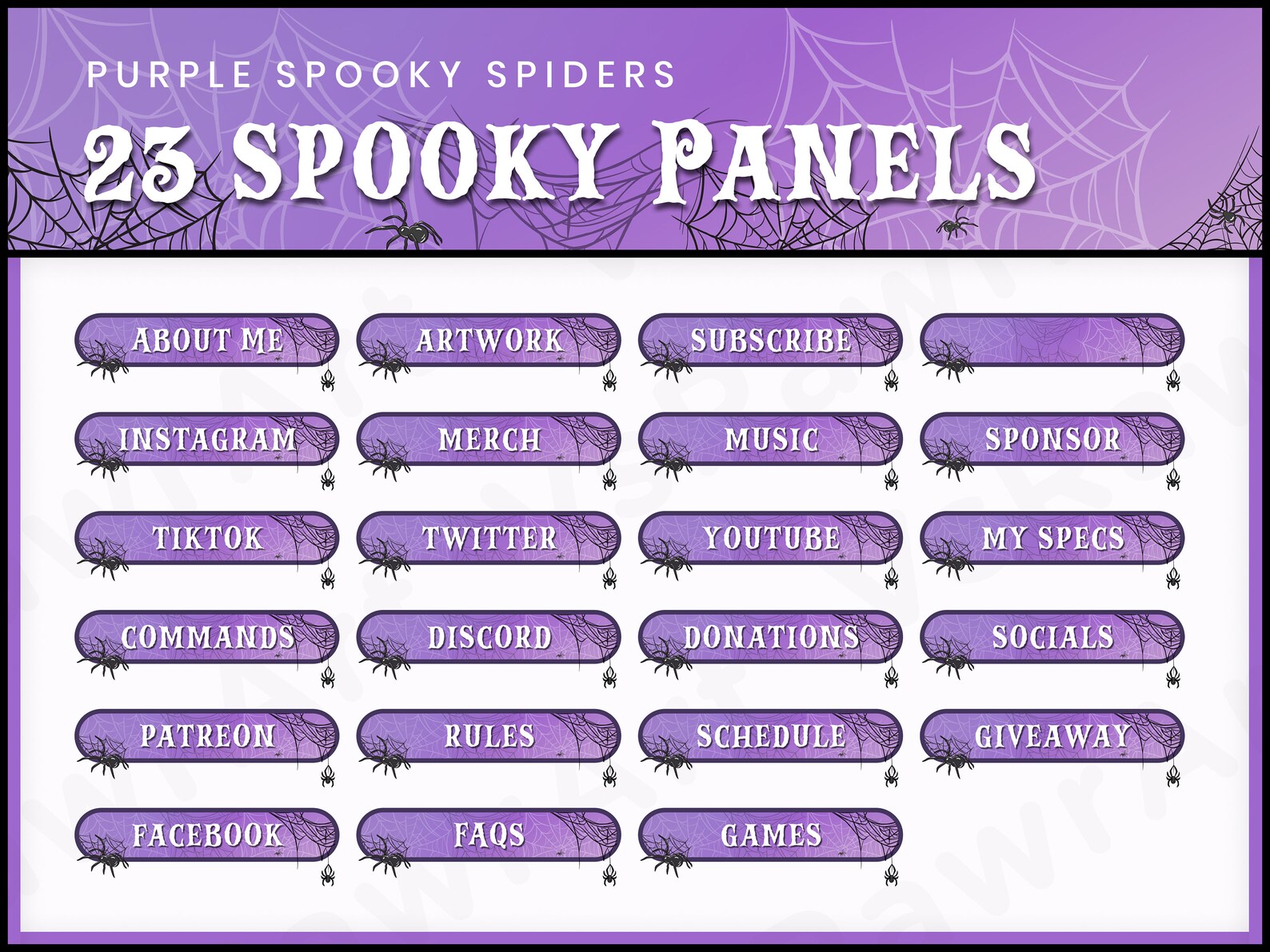 Basic Overlay Package Purple Spooky Spiderweb Twitch Overlay Banner ...