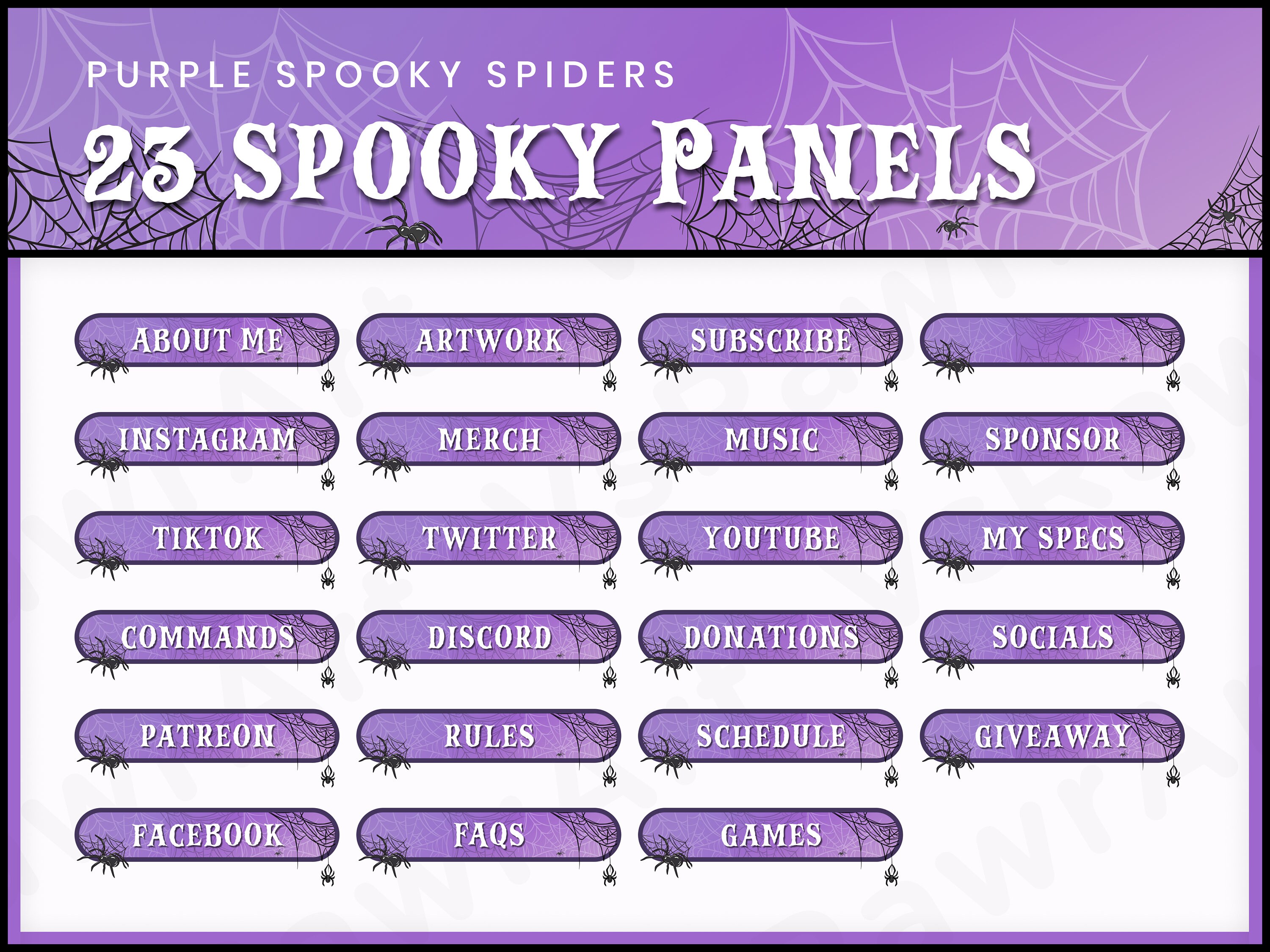 Basic Overlay Package Purple Spooky Spiderweb Twitch Overlay Banner ...