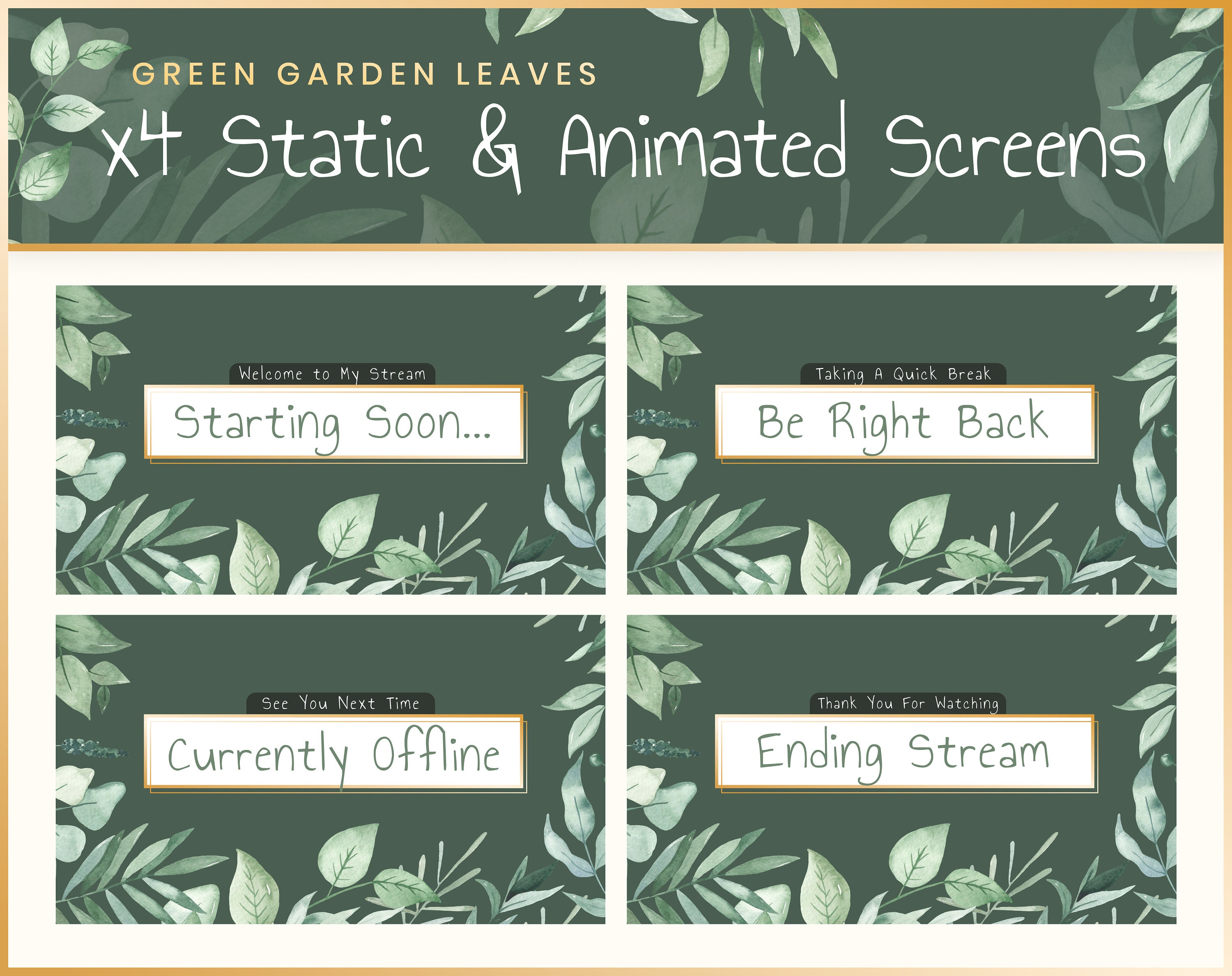 Animated Vtuber Stream Overlay Package - Green Garden Leaves | Twitch ...
