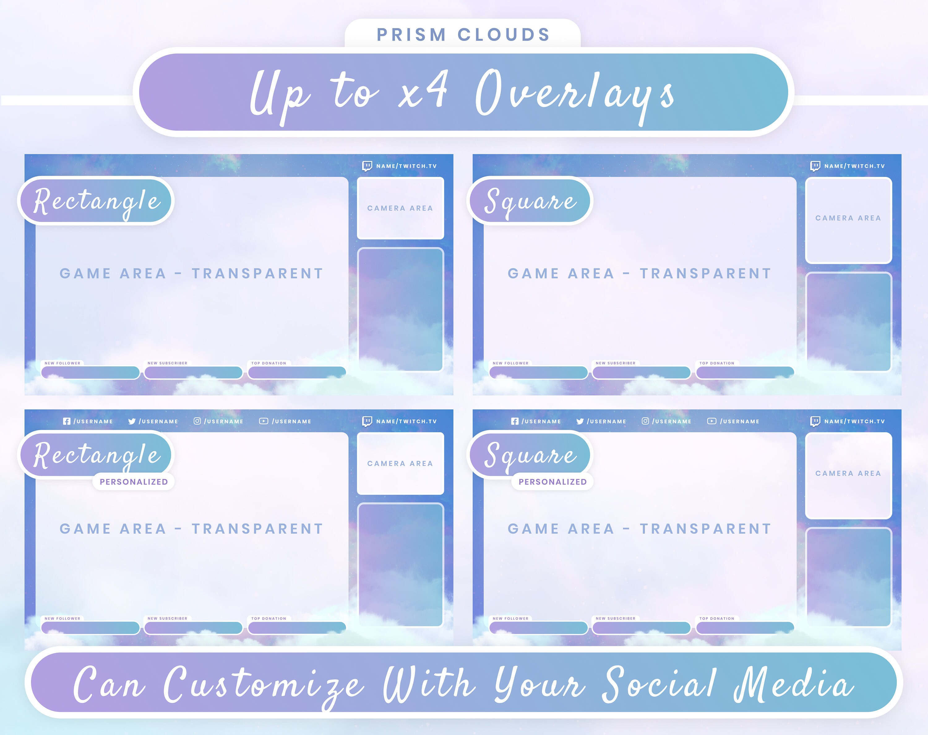 Stream Overlay Package Prism Rainbow Clouds Twitch Overlay Banner ...