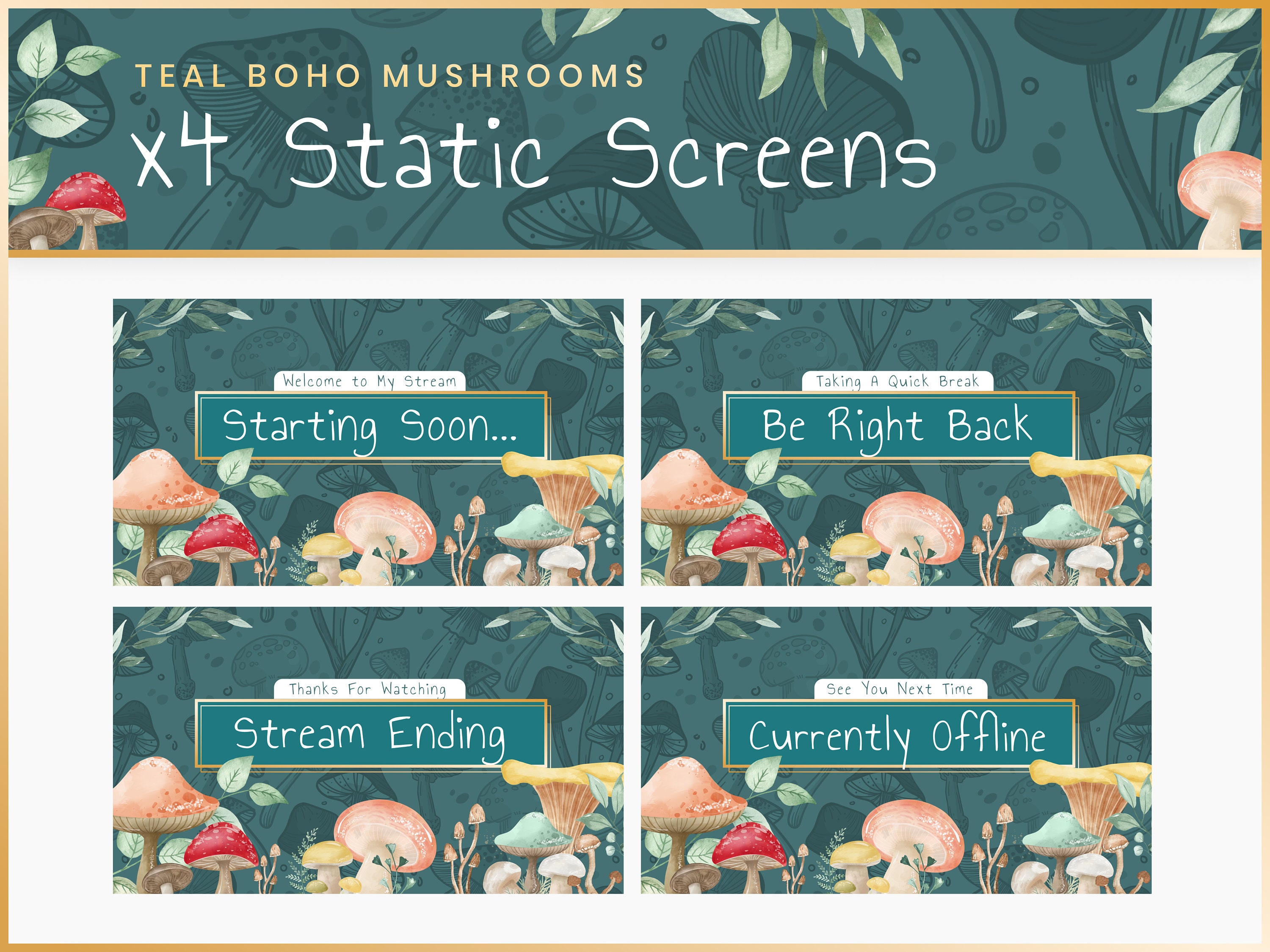 Stream Overlay Package - Boho Teal Blue Mushrooms | Nature | Twitch ...