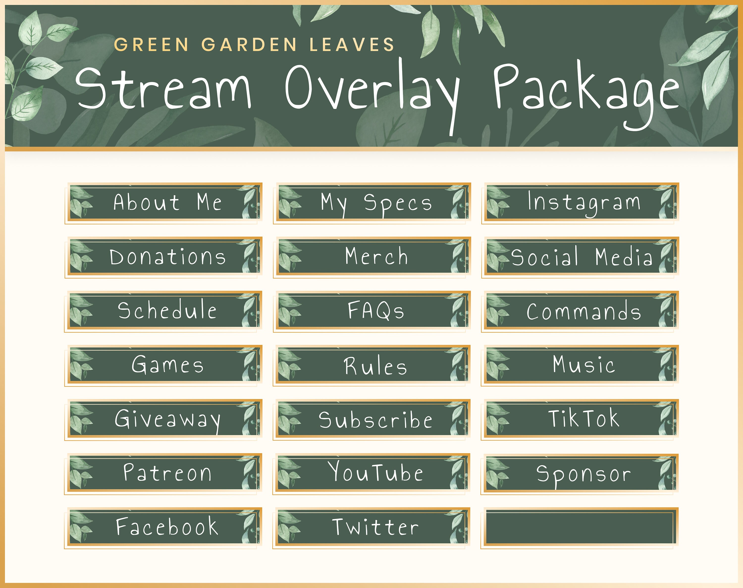 Stream Overlay Package Green Garden Leaves Twitch - Etsy
