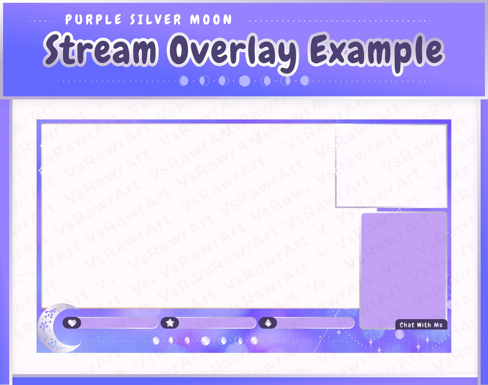 Animated Stream Overlay Package Purple Silver Moon Cute Twitch Overlay ...