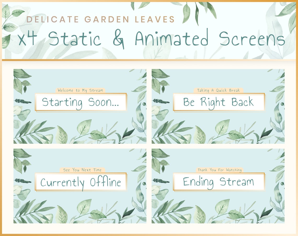 Animated Stream Overlay Package - Delicate Garden Leaves | Twitch ...