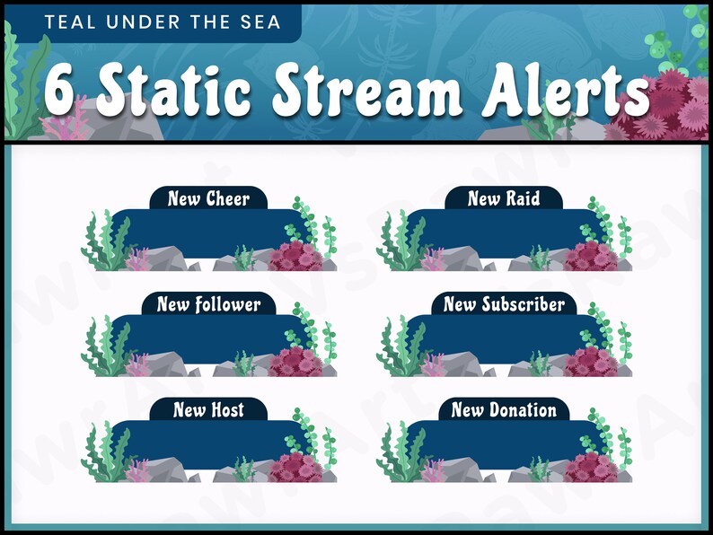 Deluxe Overlay Package Teal Under the Sea Twitch Overlay Banner Stream ...