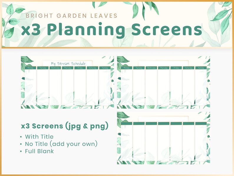 Stream Weekly Schedule Planning Screen Bright Garden Leaves Cute Twitch ...