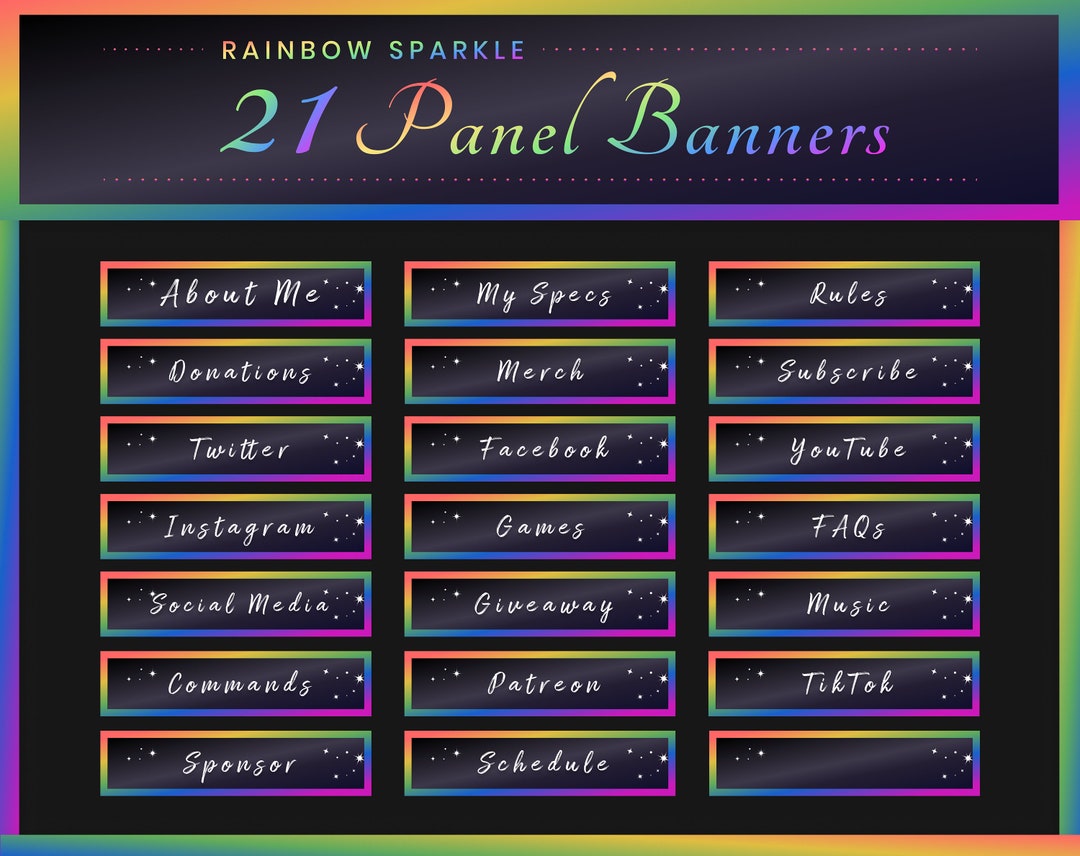 Dark Rainbow Twitch Stream Panel Banners | Twitch | Overlay | Banner ...