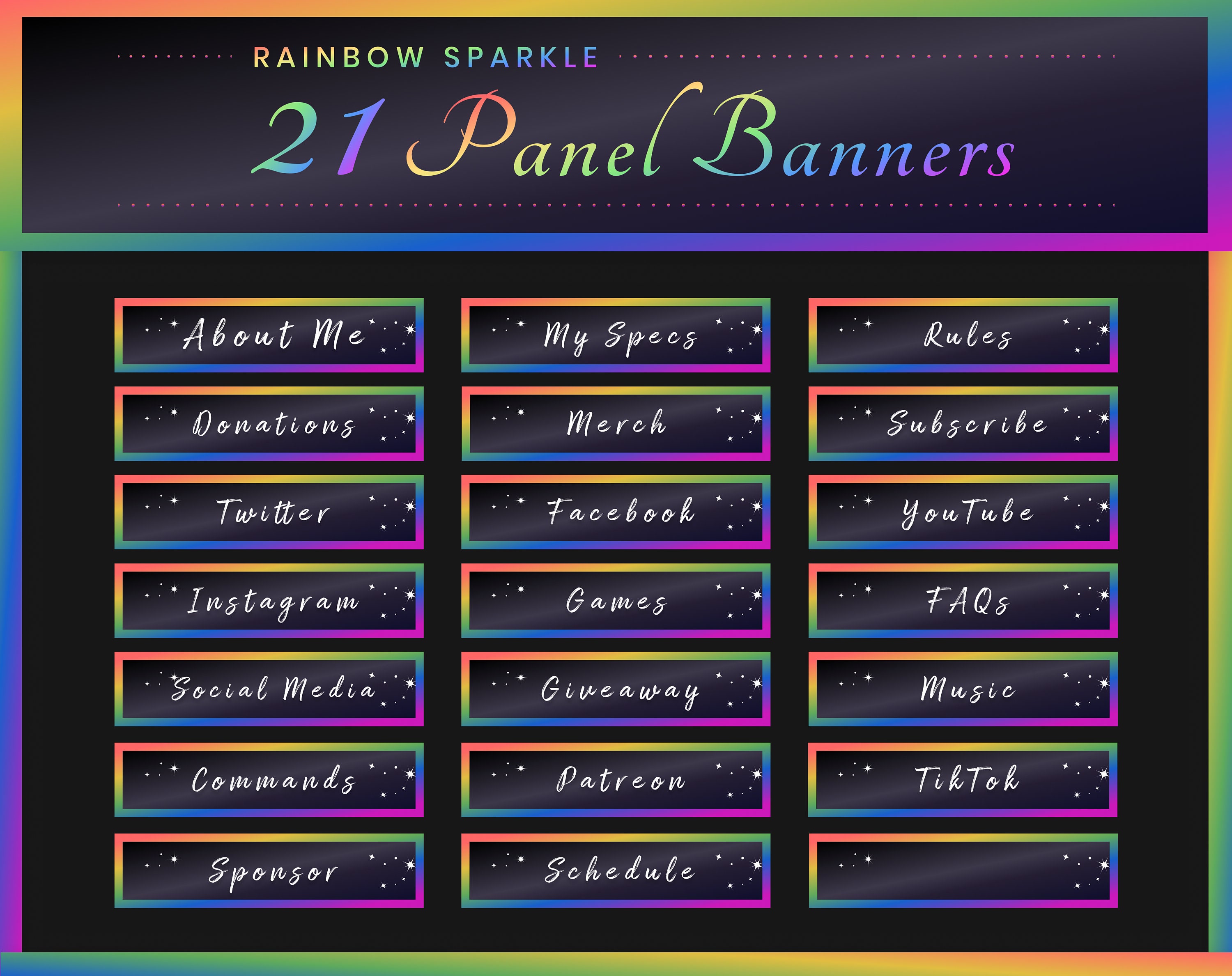 Dark Rainbow Twitch Stream Panel Banners Twitch Overlay Banner ...