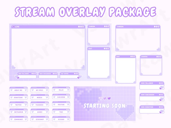 Stream Overlay Package Cute Purple Pixel Hearts Kawaii | Etsy