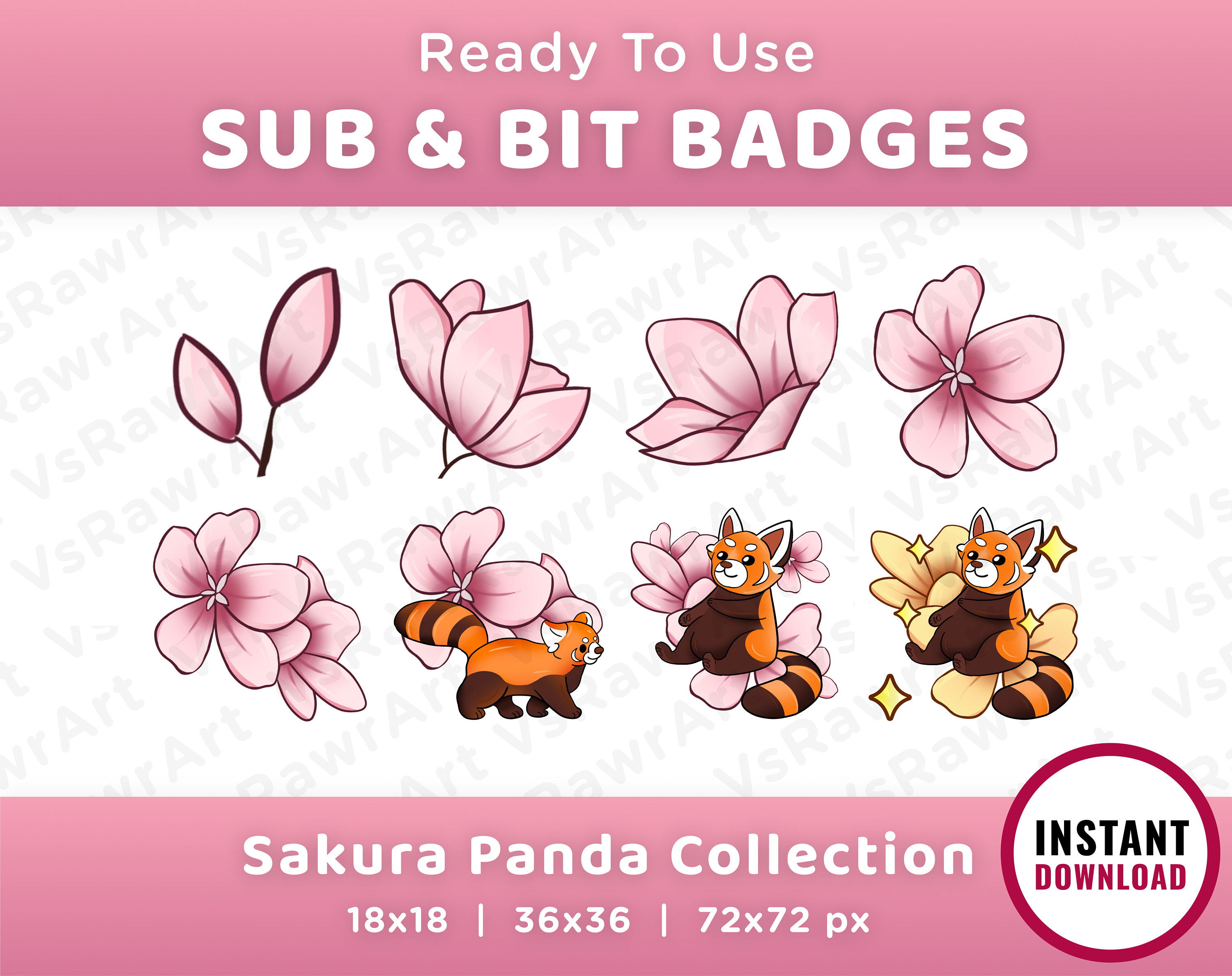 Red Panda Pokemon Red Panda Sakura Sub Or Bit Badges Instant