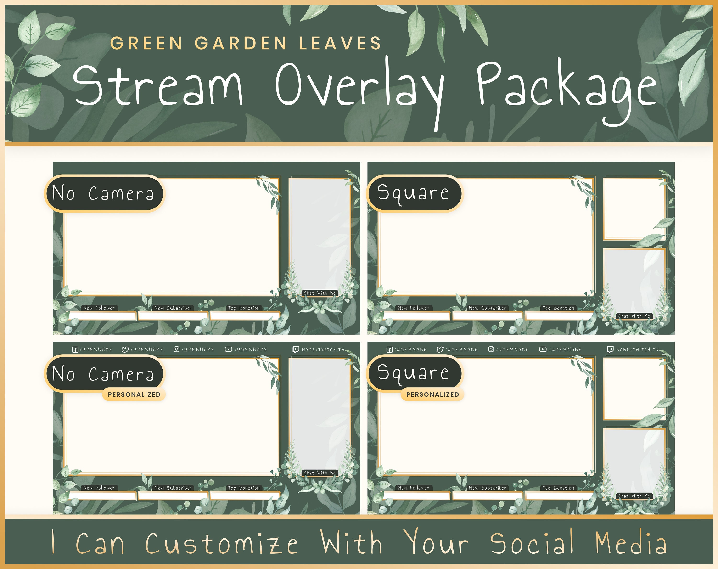 Stream Overlay Package Green Garden Leaves Twitch - Etsy
