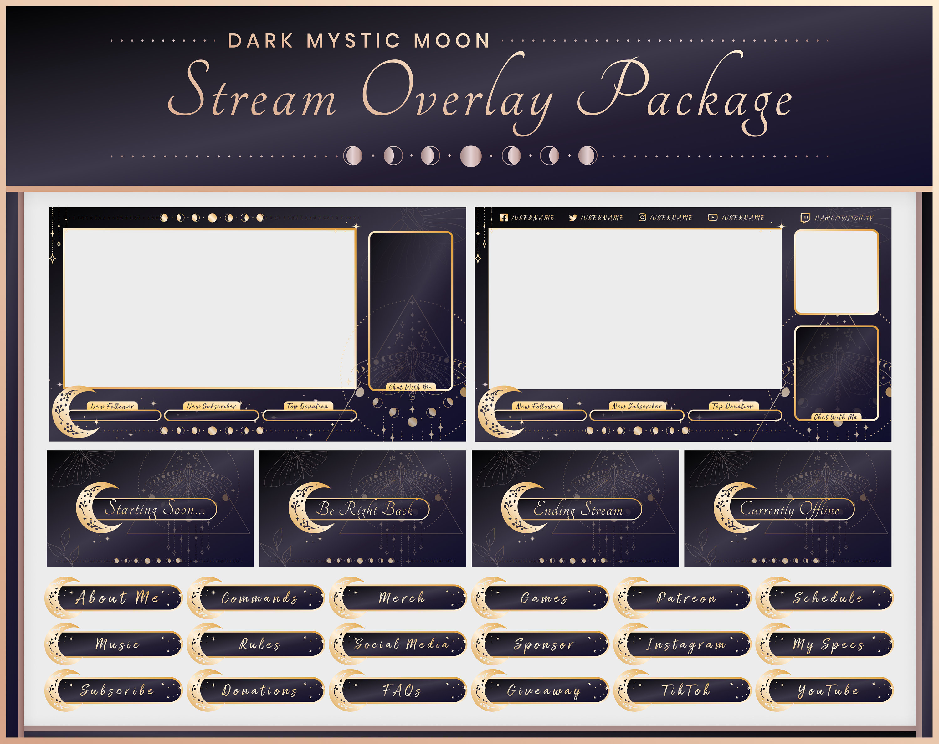 Stream Overlay Package - Black Witch Mystic Moon | Twitch | Overlay ...