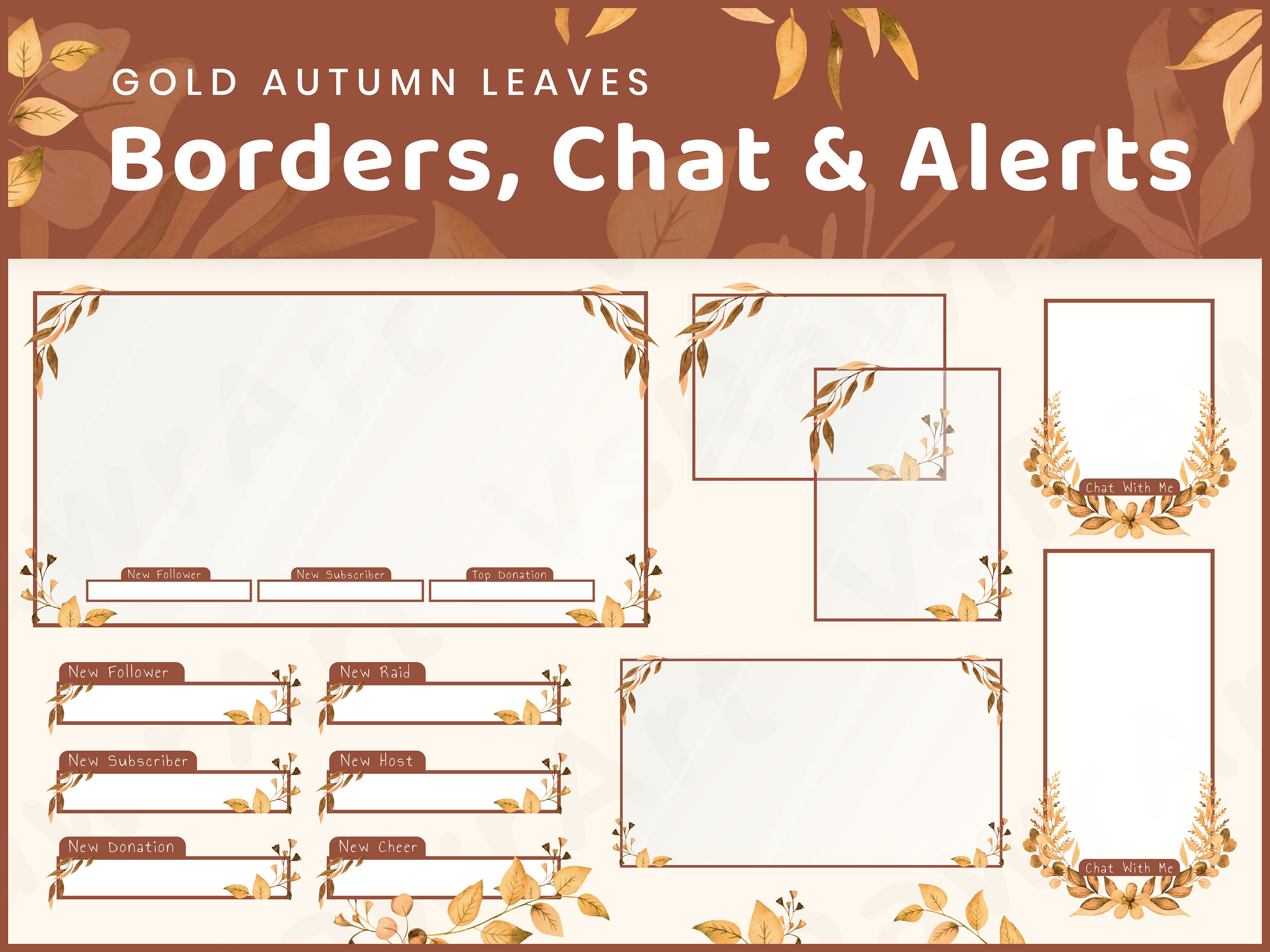 Stream Chat Windows, Borders & Alerts - Gold Autumn Leaves | Twitch ...