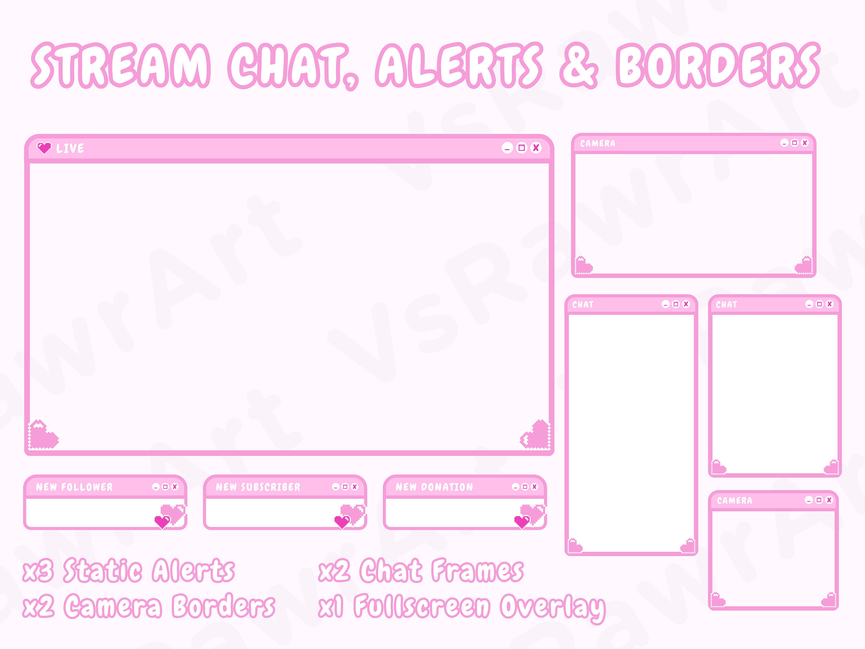 Stream Chat Windows, Borders & Alerts Cute Pink Pixel Hearts Kawaii ...