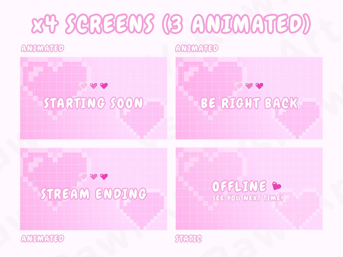 Stream Overlay Package Cute Pink Pixel Hearts Kawaii - Etsy