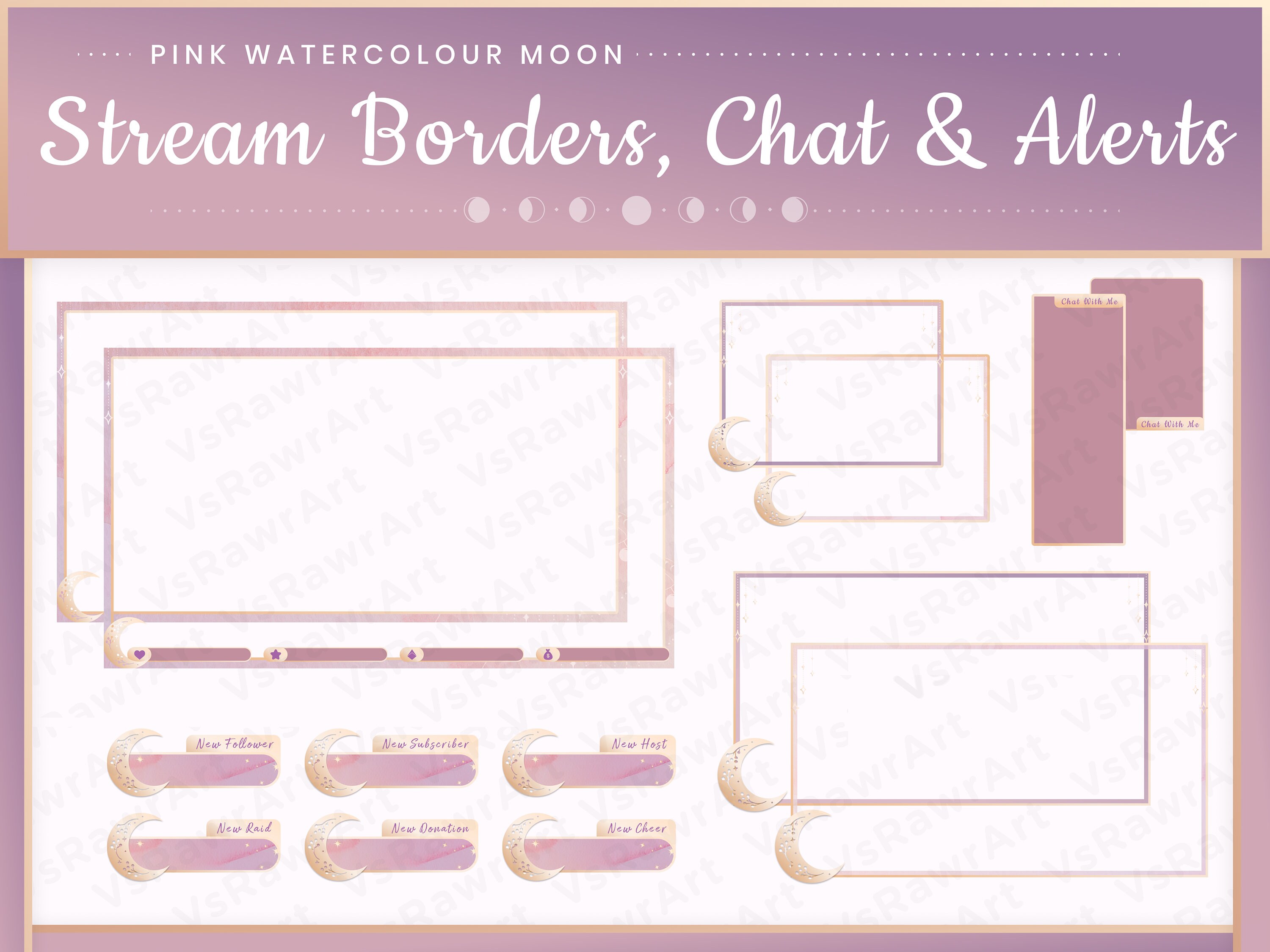 Camera Borders, Chat & Alerts - Pink Watercolour Moon | Cute | Twitch ...