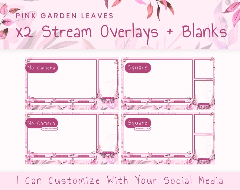 Stream Overlay Package Pink Garden Leaves Twitch Overlay - Etsy