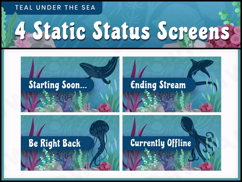 Deluxe Overlay Package Teal Under the Sea Twitch Overlay Banner Stream ...