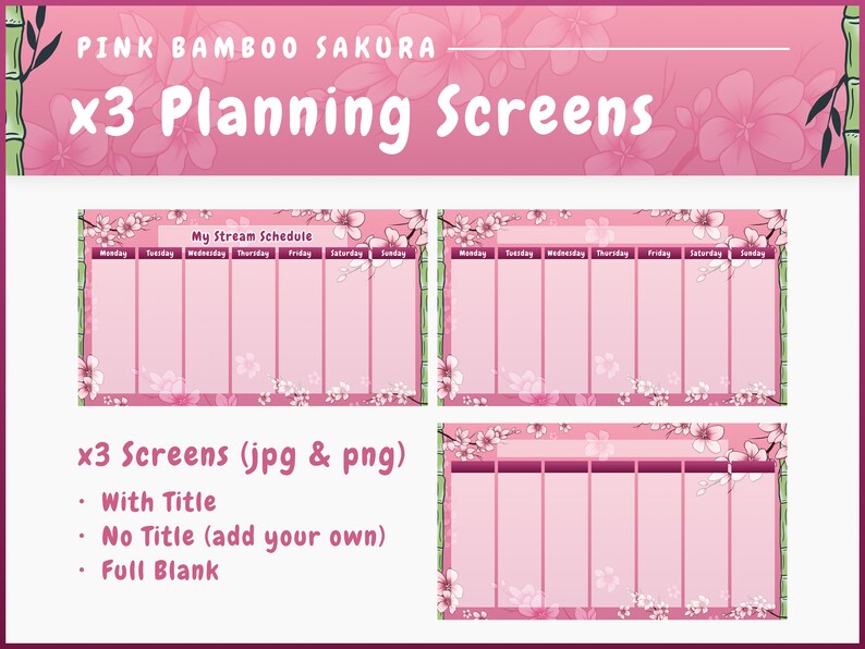 Stream Weekly Schedule Planning Screen Pink Sakura Bamboo Cute Twitch ...